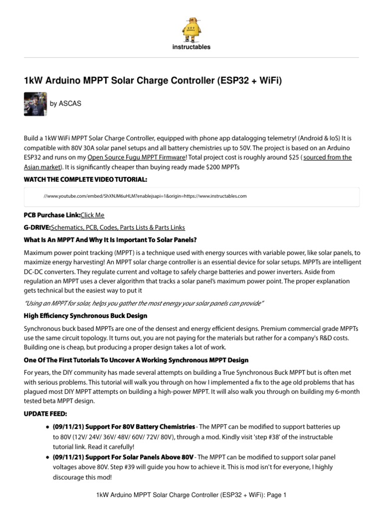 DIY 1kW MPPT Solar Charge Controller | PDF | Mosfet | Field Effect ...
