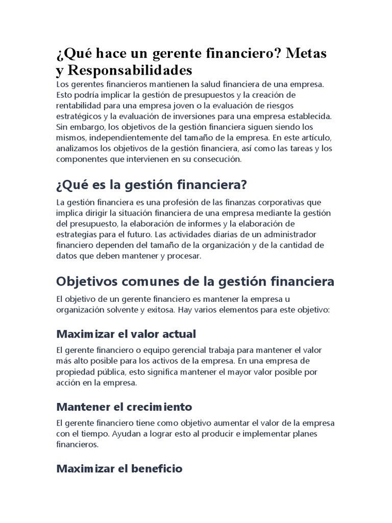 Qué Hace Un Gerente Financiero | PDF | Marketing | Business