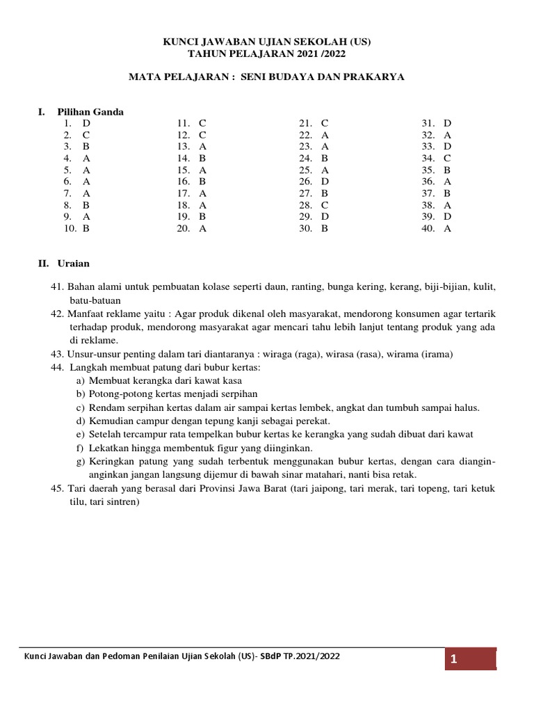 KUNCI-PEDOMAN US SBDP TP.2021-2022 | PDF