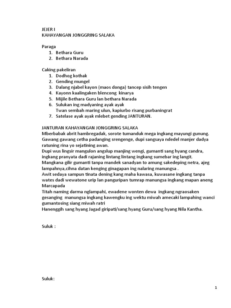 Lampahan Dumadine Jeneng Dina Jawa | PDF