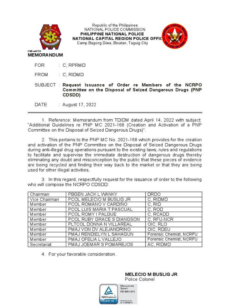 3rd Request Issuance of Order PRO CDSDD With Names | PDF | Philippines ...