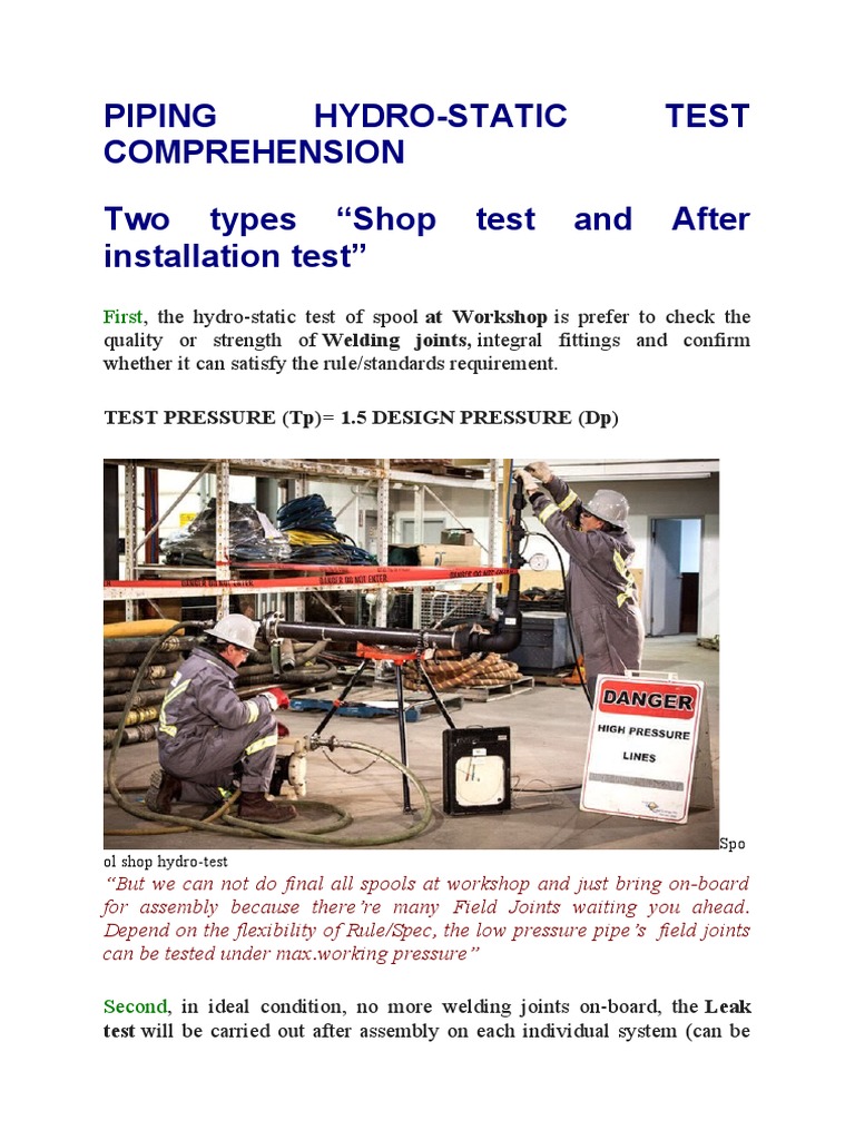 Piping Hydro-Static Test Comprehension | PDF | Pressure | Pipe (Fluid ...