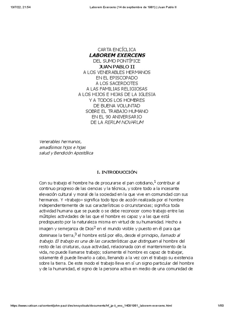 Laborem Exercens (14 de Septiembre de 1981) - Juan Pablo II | PDF ...