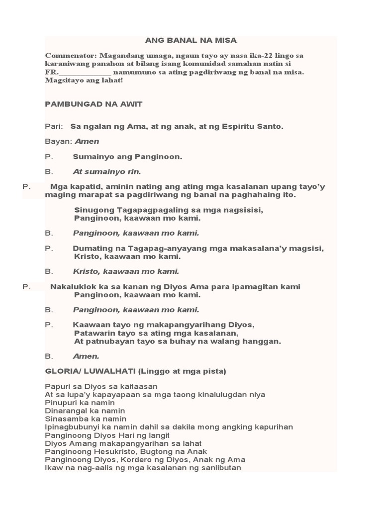 Tagalog Mass Commentator Guide | PDF