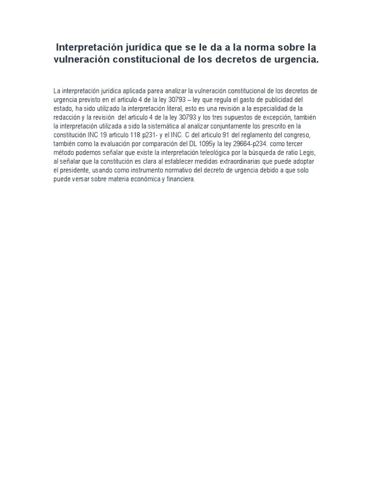 Interpretación de Decretos de Urgencia | PDF | Derecho