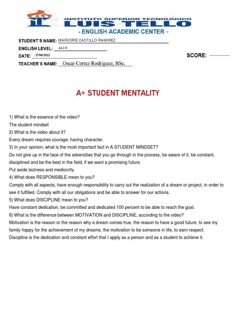 1f-A1 A+ Student Mentality | PDF | Career & Growth | Social Science