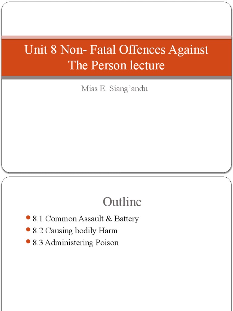 Unit 8 Non - Fatal Offences Against The Person Lecture | PDF | Assault ...