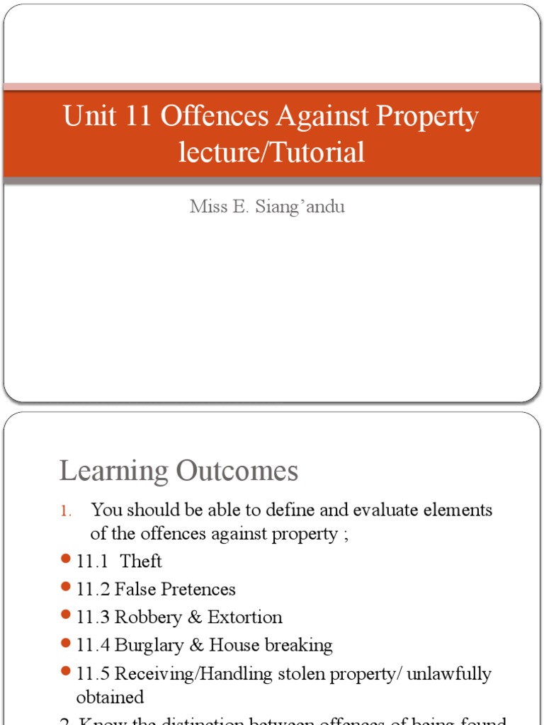Unit 11 Offences Against Property Lecture | PDF | Theft | Robbery