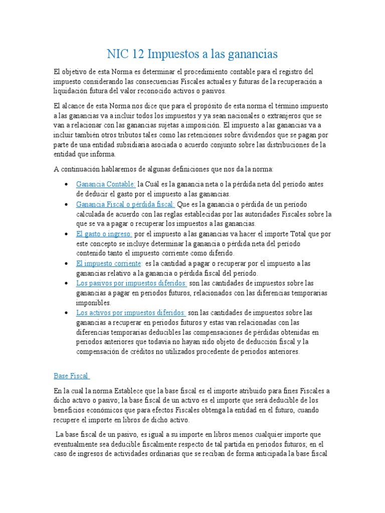 NIC 12 Impuestos A Las Ganancias | PDF | Impuestos | Contabilidad
