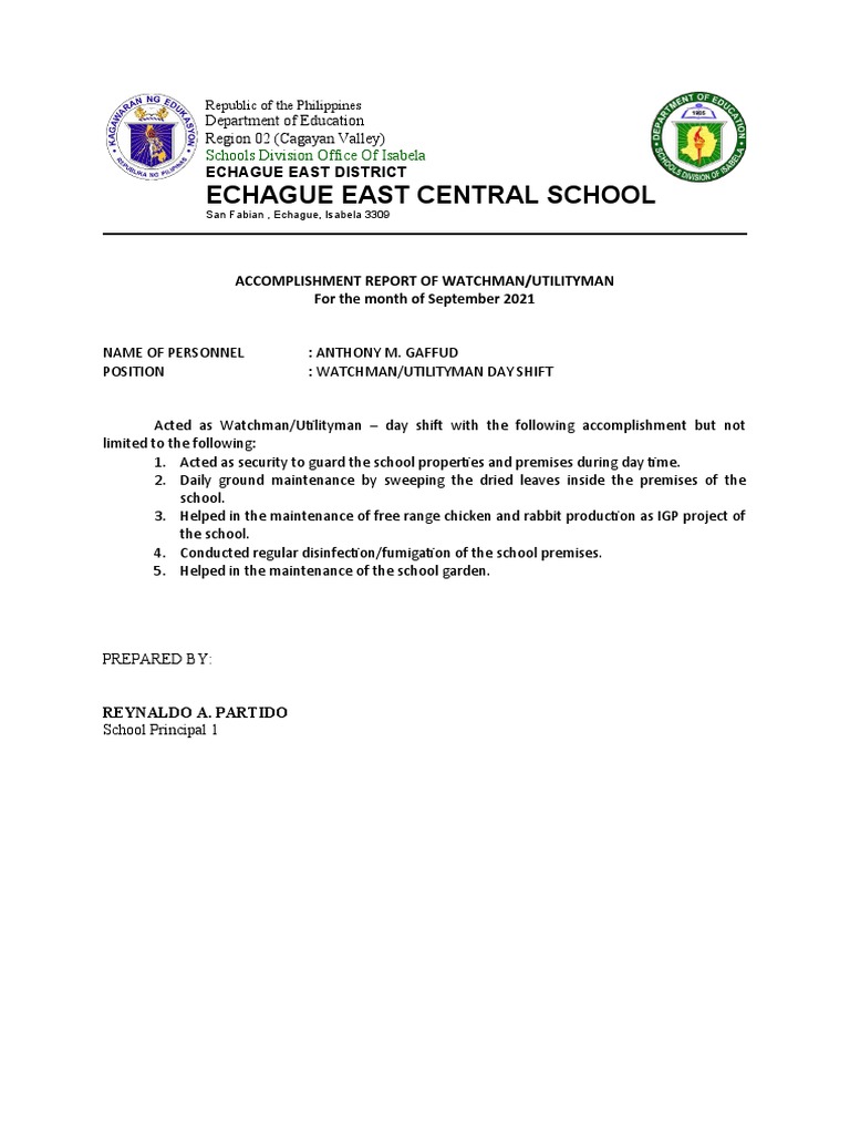 Accomplishment Report of Watchman | PDF