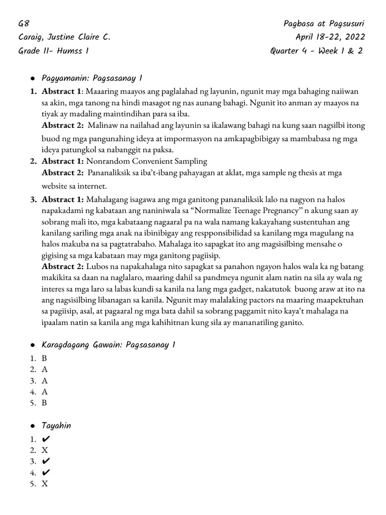 Q4 W1 & W2 - Pagbasa at Pagsusuri | PDF