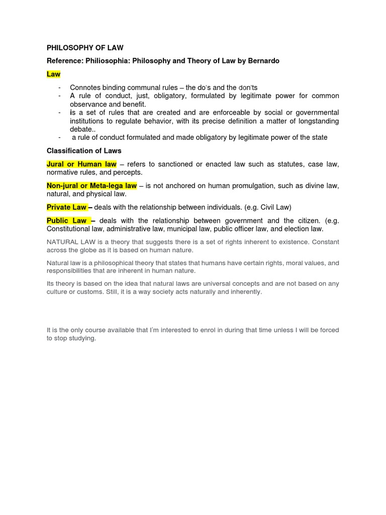 PHILOSOPHY OF LAW Notes | PDF