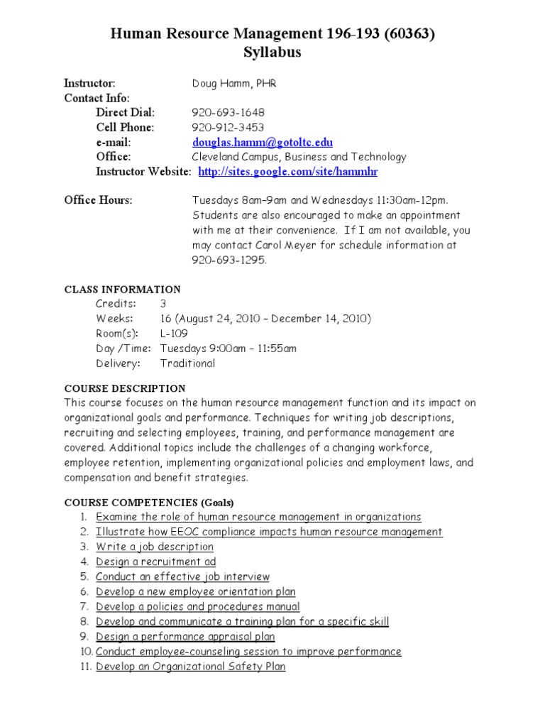 HRM Syllabus | PDF | Human Resource Management | Employment