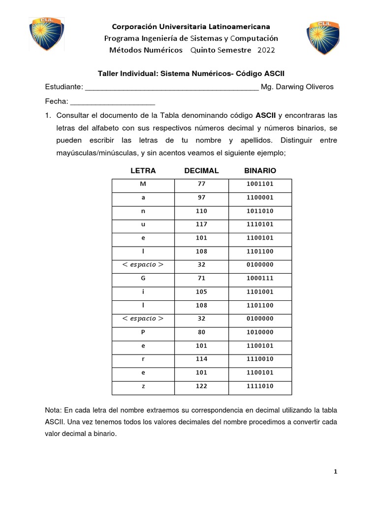 Sistema de Numeración. Código ASCII | PDF | Ascii | Informática