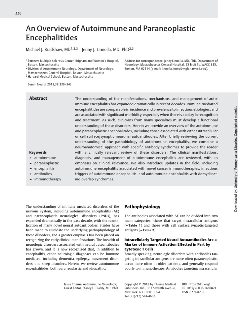An Overview of Autoimmune and Paraneoplastic Encefalite | PDF ...