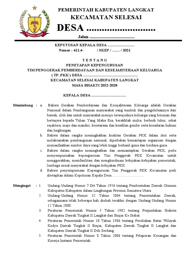 Sk-Pengurus PKK Desa Kel | PDF