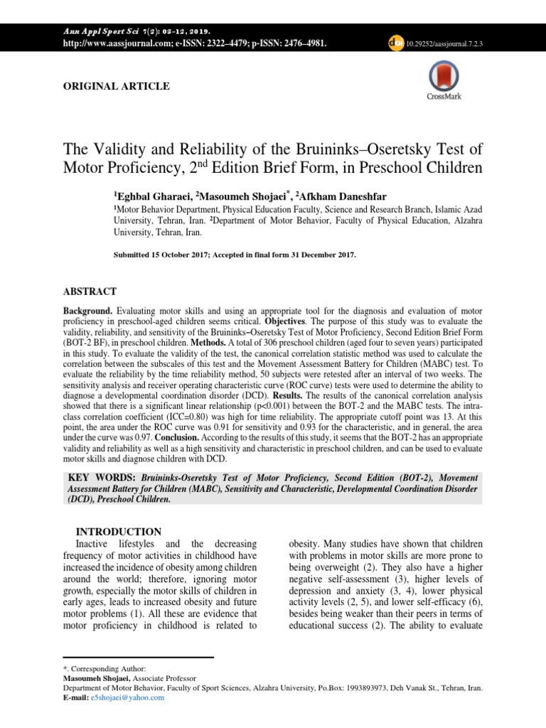 Test de Bruininks-Oseretsky | PDF | Validity (Statistics) | Sensitivity ...