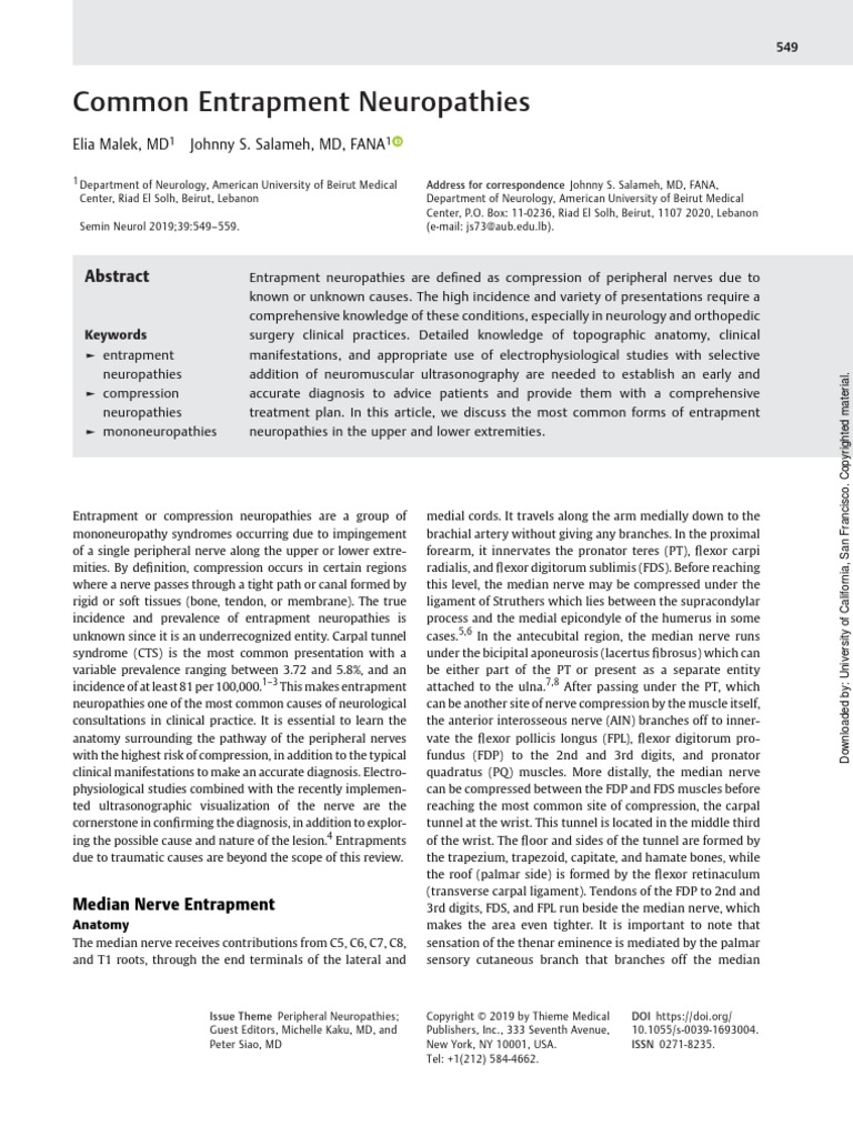 Common Entrapment Neuropathies | PDF | Elbow | Thumb