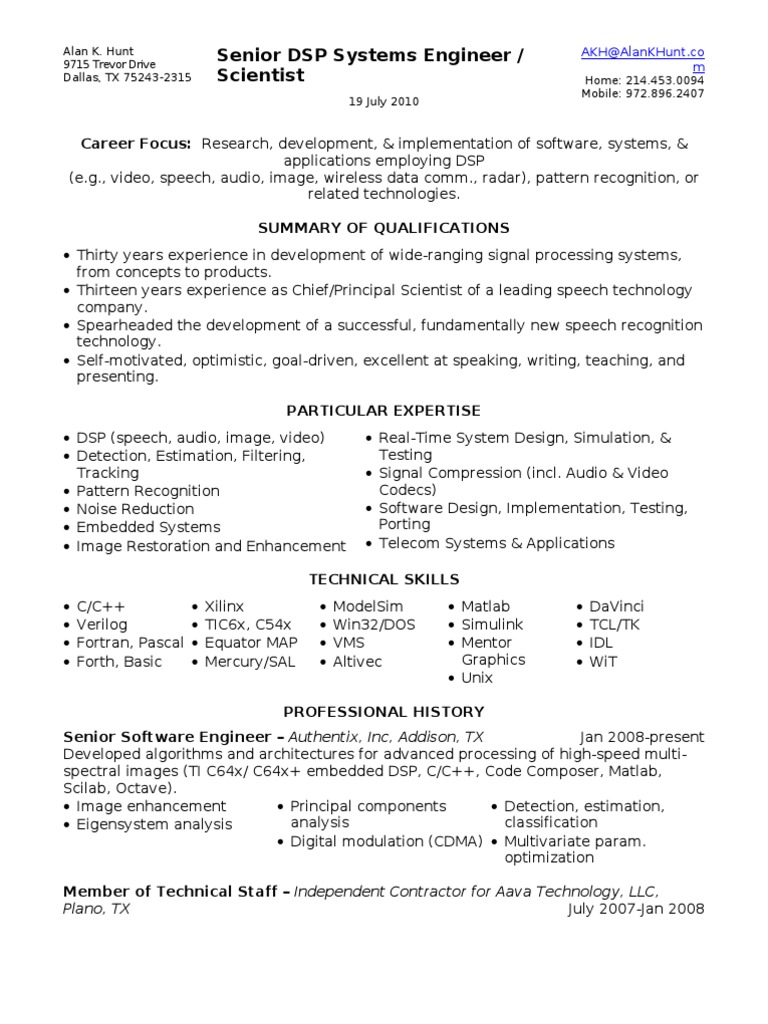 Senior DSP Systems Engineer / Scientist | PDF | Digital Signal ...