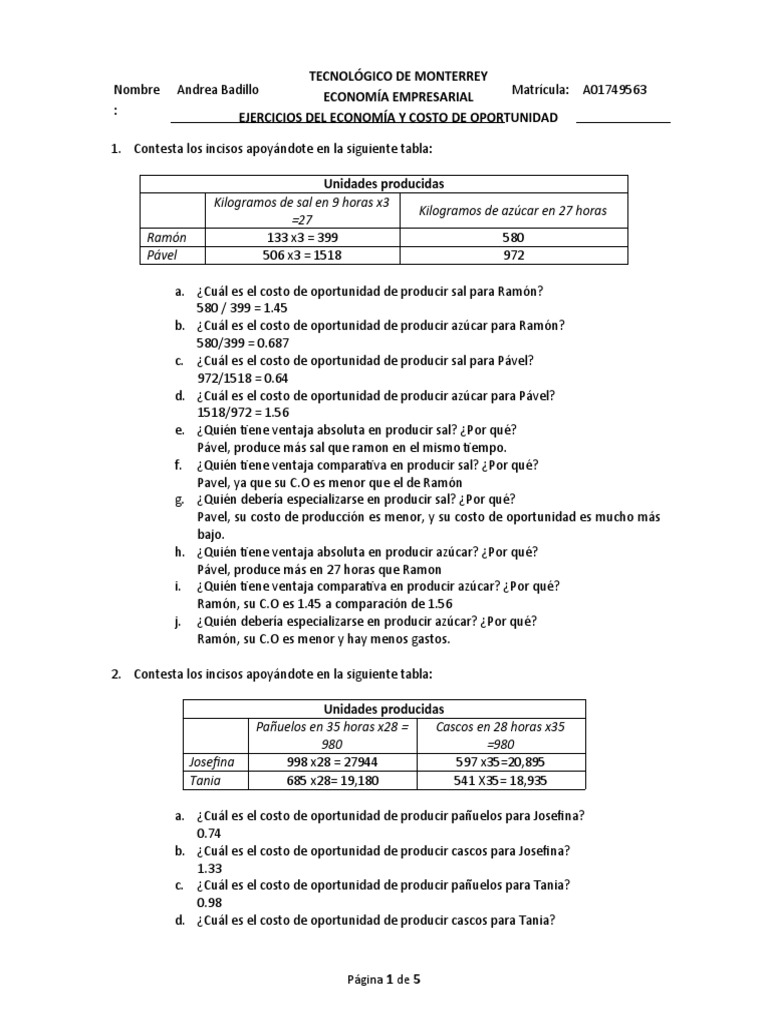 Tarea Costo de Oportunidad | PDF | Business | Negocios económicos