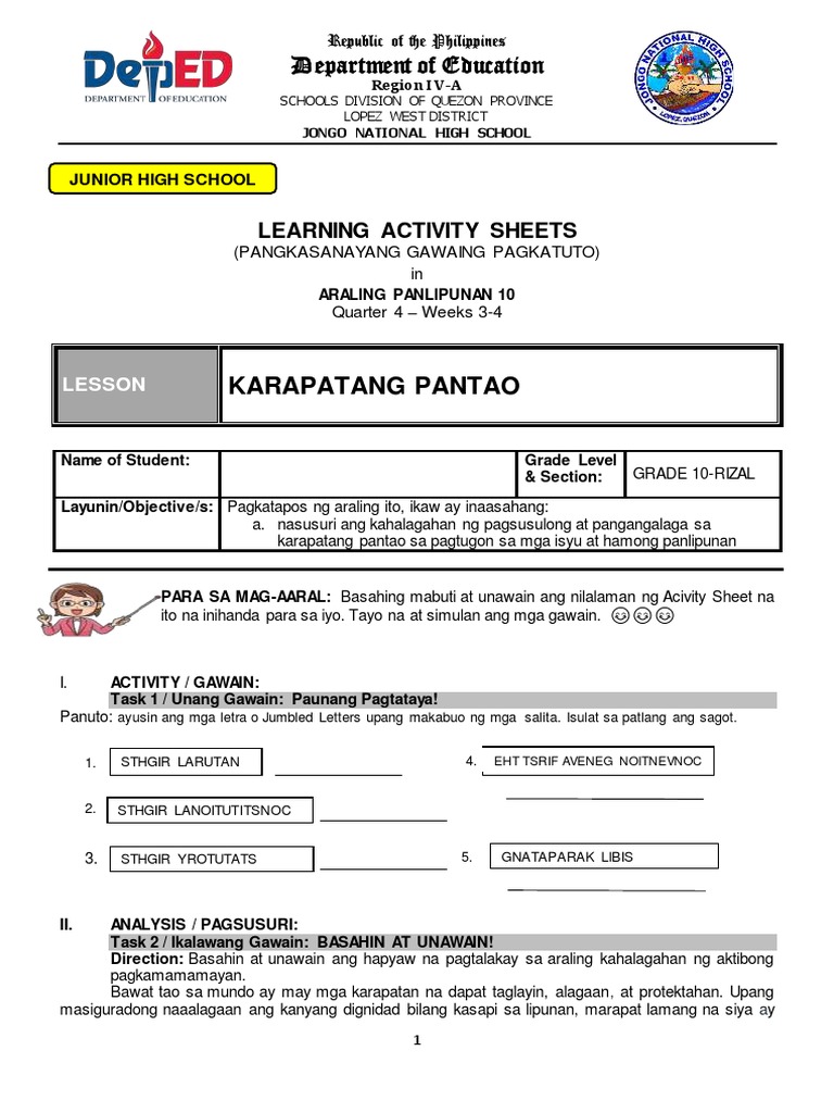 Learning Activity Sheets Q4 W3-4 | PDF
