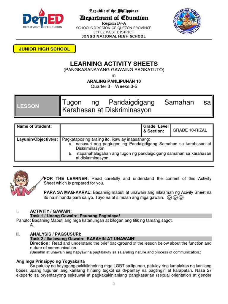 LEARNING ACTIVITY SHEETS w3-5 | PDF