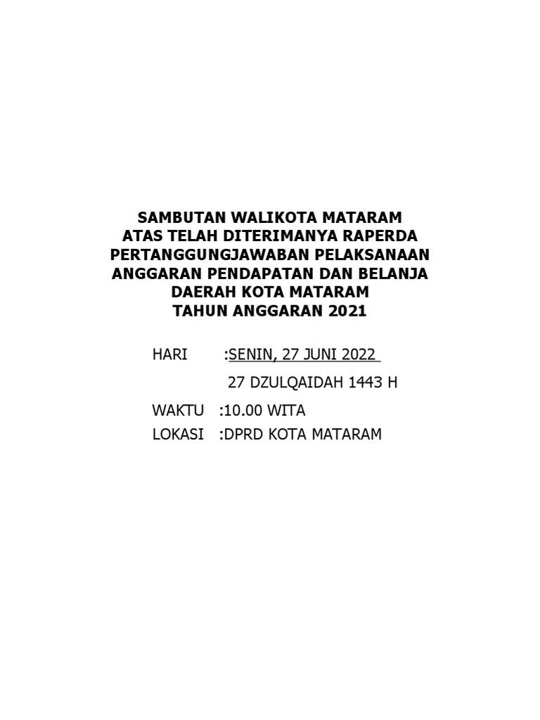 Raperda APBD Mataram 2021 Disetujui | PDF