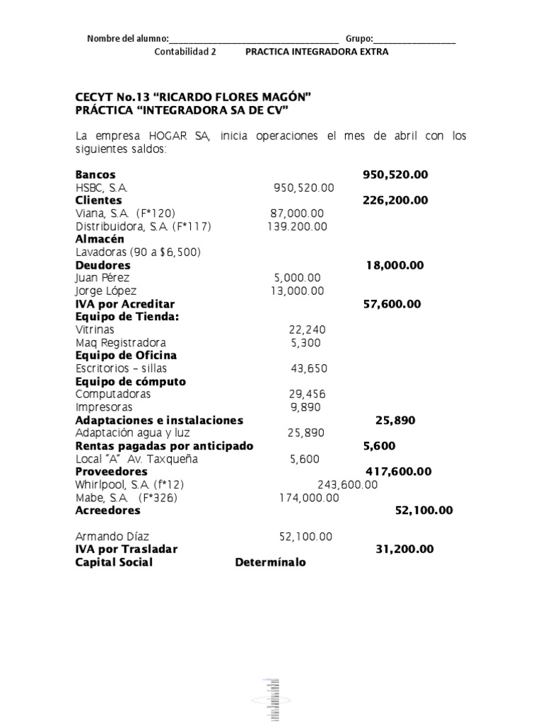 Pract Integradora c2 22 | PDF | Contabilidad | Dinero