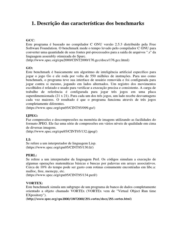 Descrição Das Características Dos Benchmarks | PDF | Linguagem de ...