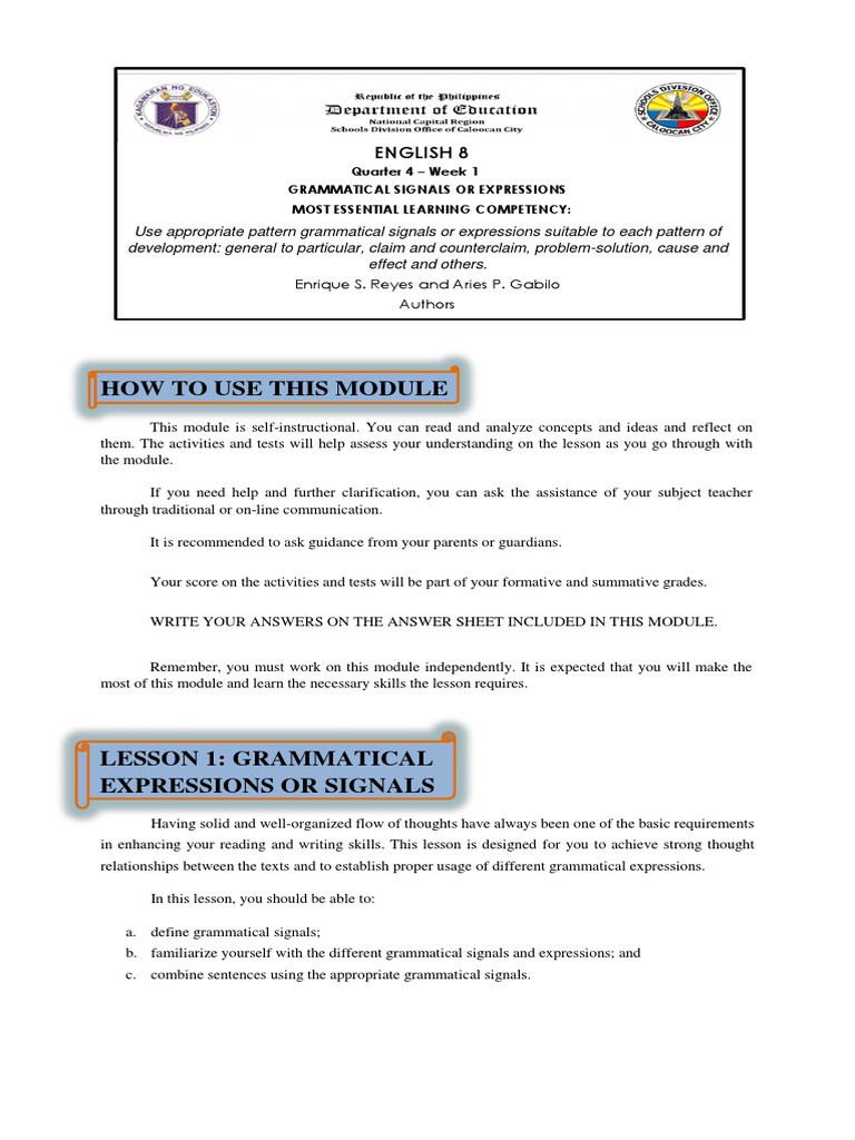 How To Use This Module: English 8 | PDF | Thought | Argument
