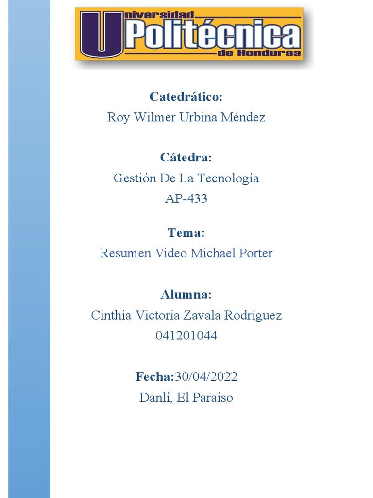 Resumen Video Michael Porter | PDF | Cadena de valor | Business