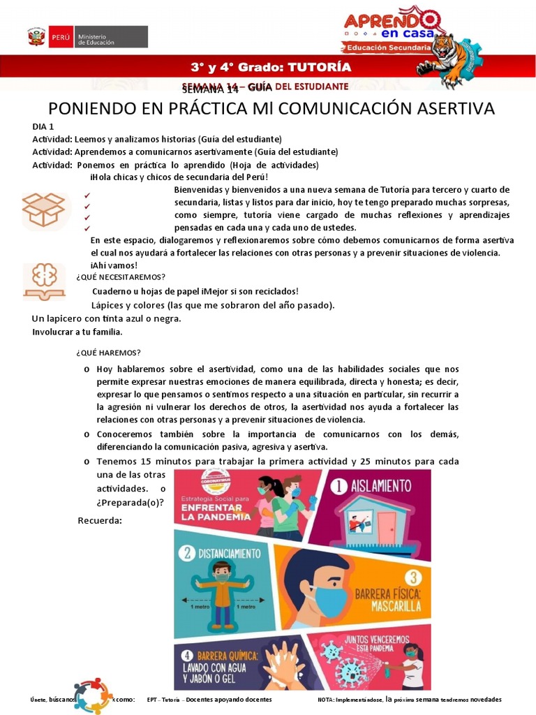 TUTORÍA 3° y 4° - Poniendo en Práctica Mi Comunicación Asertiva | PDF