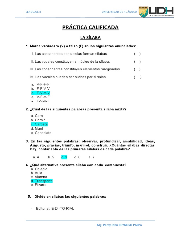 LENGUAJE II, La Sílaba 1 | PDF