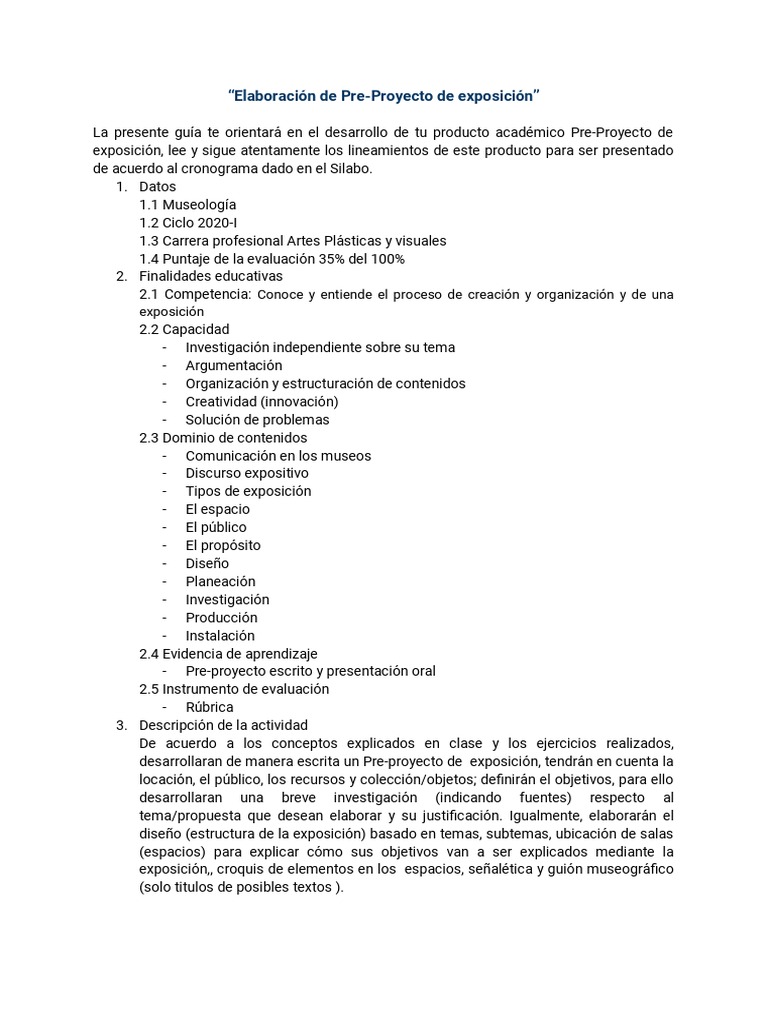 "Elaboración de Pre-Proyecto de Exposición" - Museología | PDF | Evaluación | Diseño