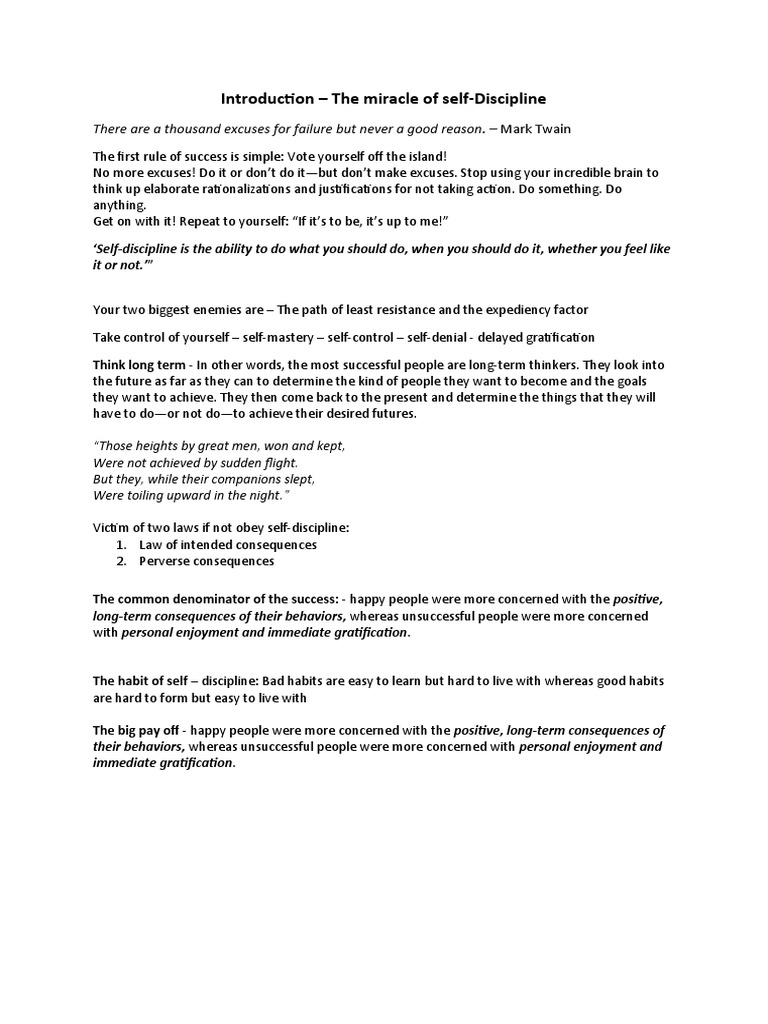 No Excuses - The Power of Self Discipline | PDF | Disciplines | Happiness