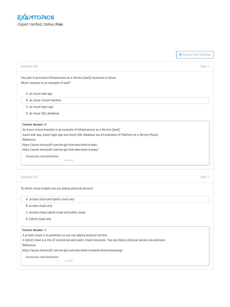 AZ-900 Exam - Free Actual Q&As, Page 6 - ExamTopics | PDF | Cloud ...