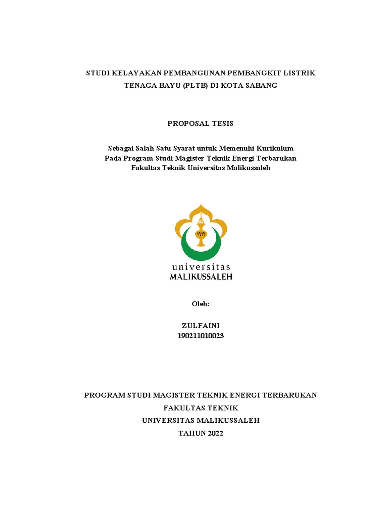 Proposal Tesis Studi Kelayakan Pembangunan Pembangkit Listrik Tenaga ...