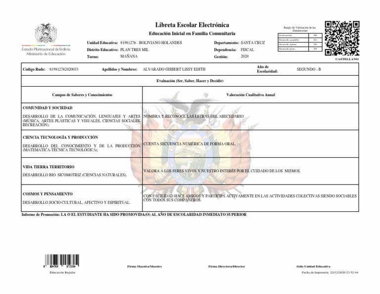 Libreta Escolar Electrónica: Educación Inicial en Familia Comunitaria | PDF