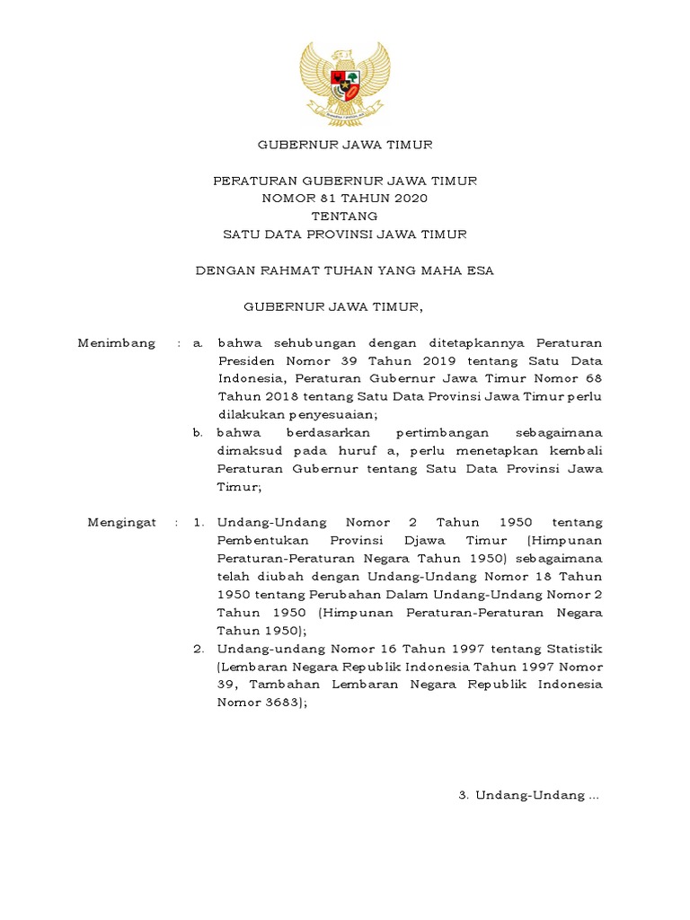 Pergub No 81 Tahun 2020 Tentang Satu Data2 | PDF