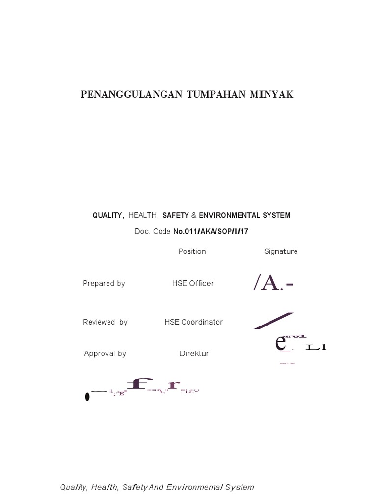 Prosedur Penanggulangan Tumpahan Minyak | PDF