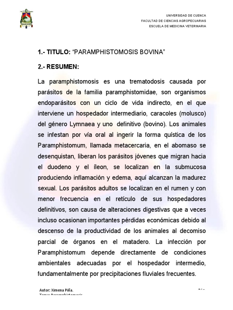 Paramphistomum SPP Bovino | Descargar gratis PDF | Sistema inmune ...
