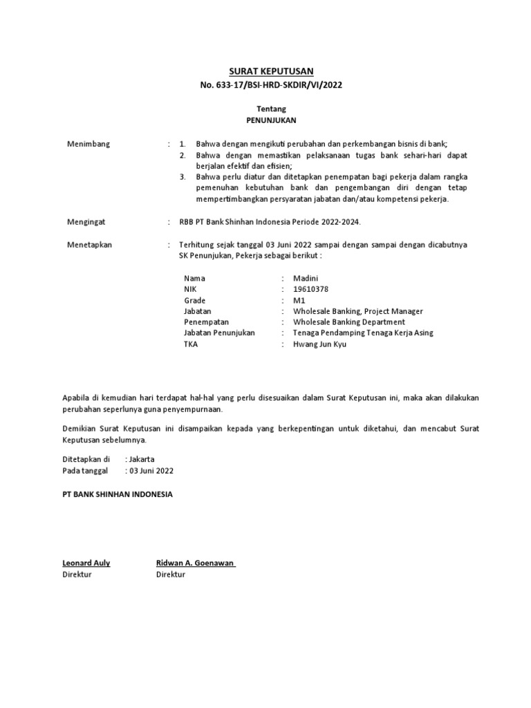 Surat Penunjukan Pendamping KBS Dan HJK | PDF