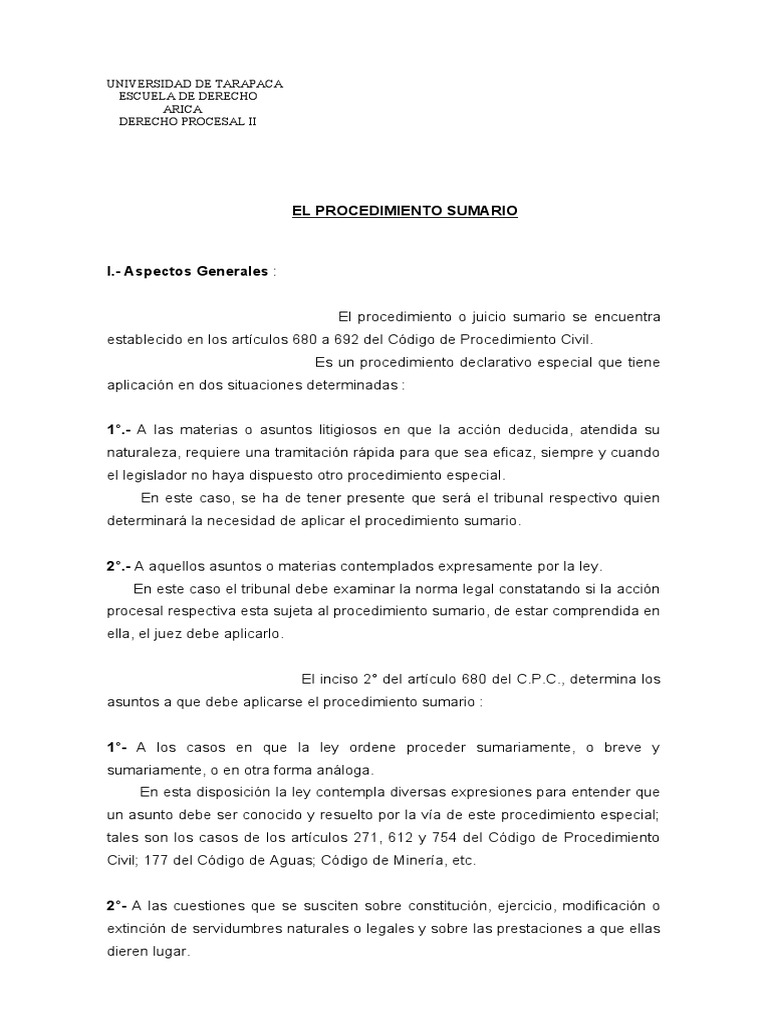 Procedimiento Sumario en Derecho Civil | PDF | Sentencia (ley ...