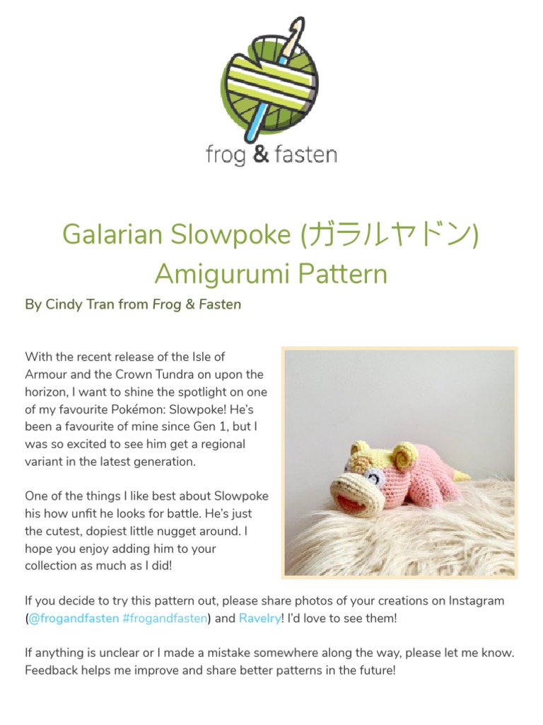 Slowpoke Amigurumi Pattern - 1 | PDF | Crochet | Handicrafts