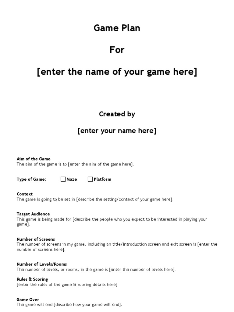 Game Design Document Template | PDF