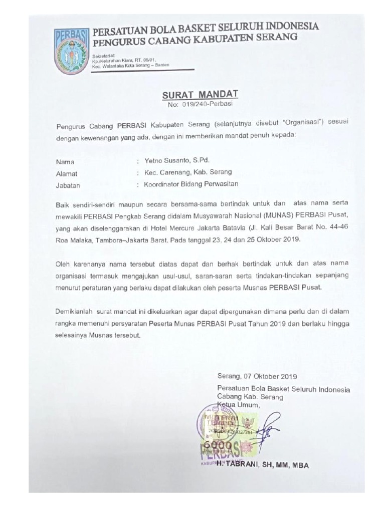 Contoh Surat Mandat Munas | PDF