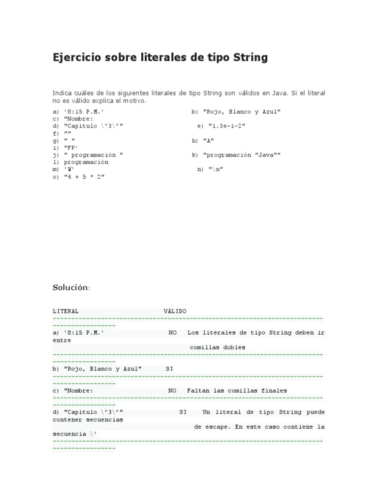 3 Ejercicio Sobre Literales de Tipo String | PDF | Cadena (informática ...