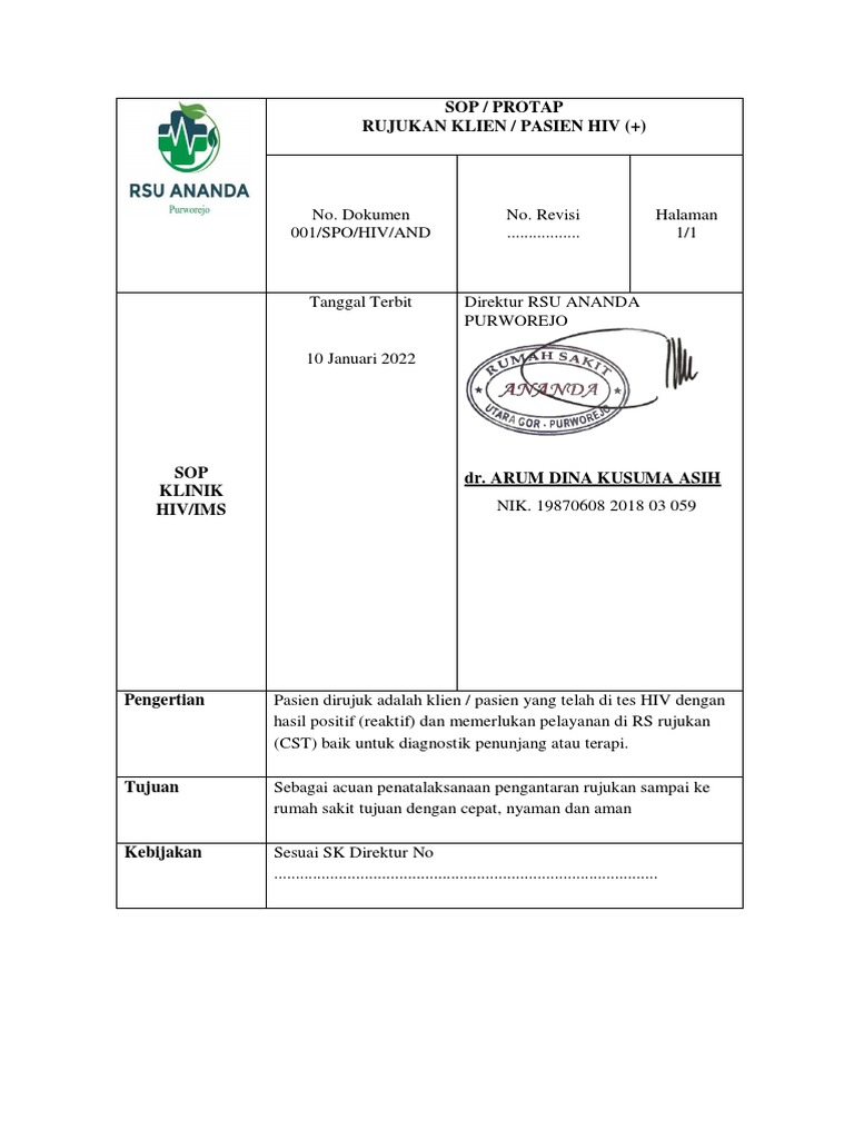Sop Rujukan Hiv | PDF
