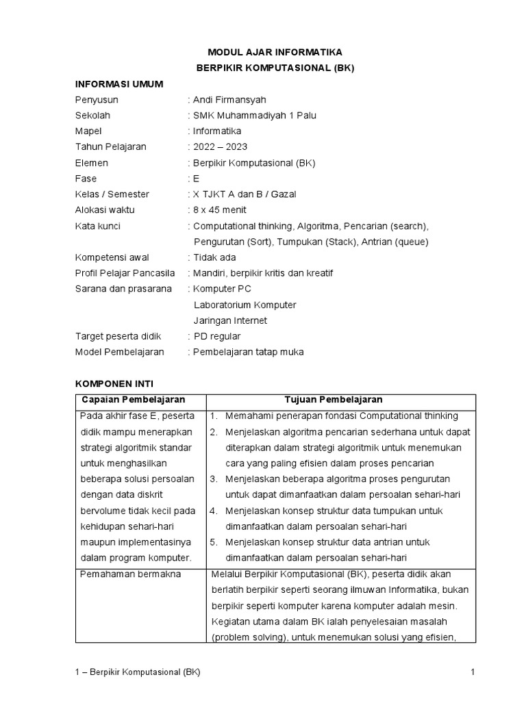 Modul BK Informatika SMK 2023 | PDF | Komputer