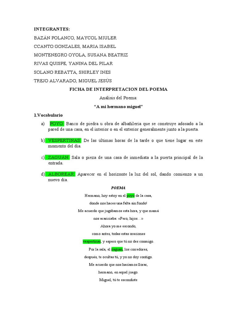 5-Ficha de Interpretacion Del Poema | PDF | Nostalgia